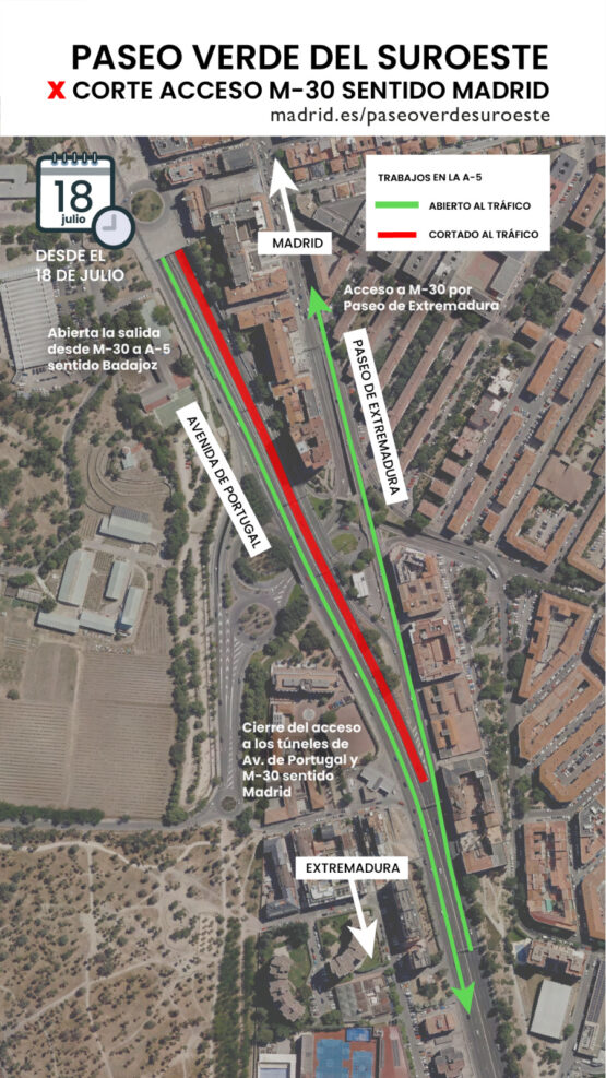 Obras de la A-5: se corta el acceso al túnel de la M-30 en sentido Madrid hasta finales de agosto